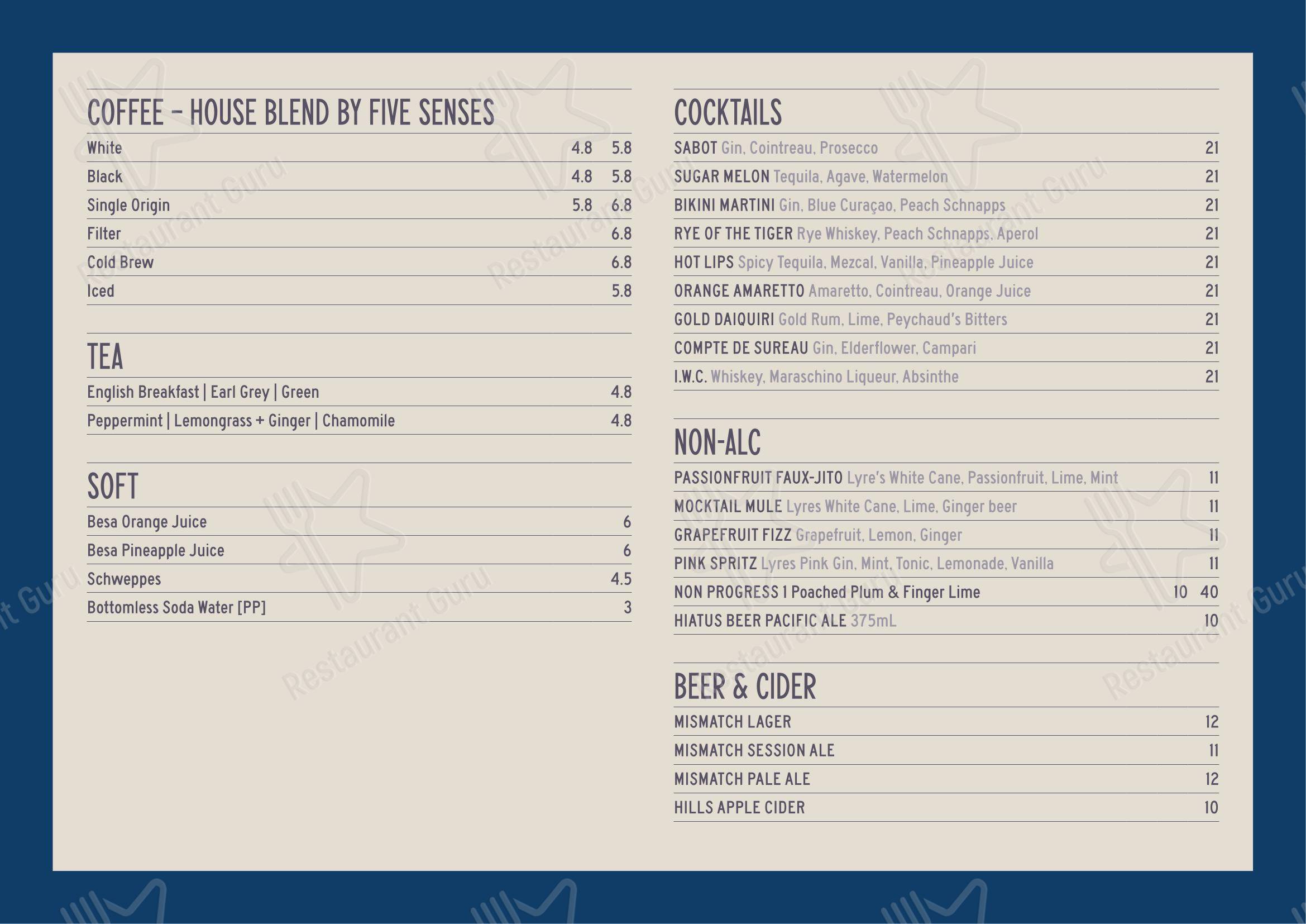 Menu at Part Time Lover restaurant, Adelaide