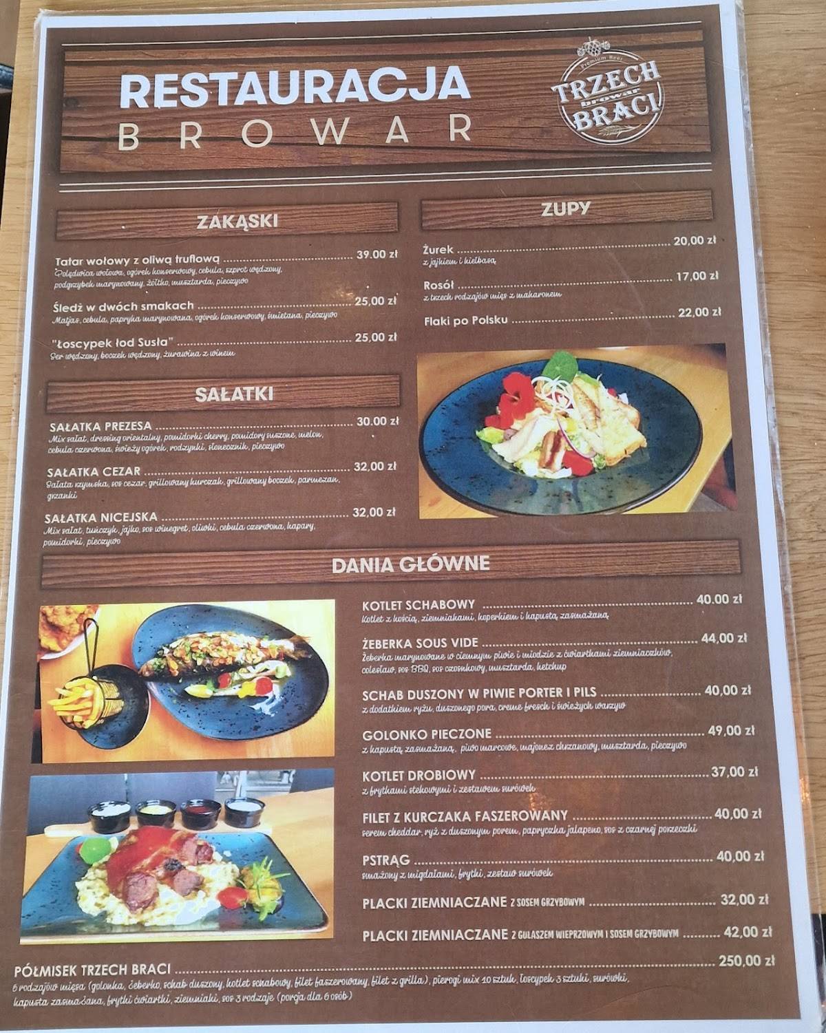 Menu at Restauracja, Browar TRZECH BRACI restaurant, Poland