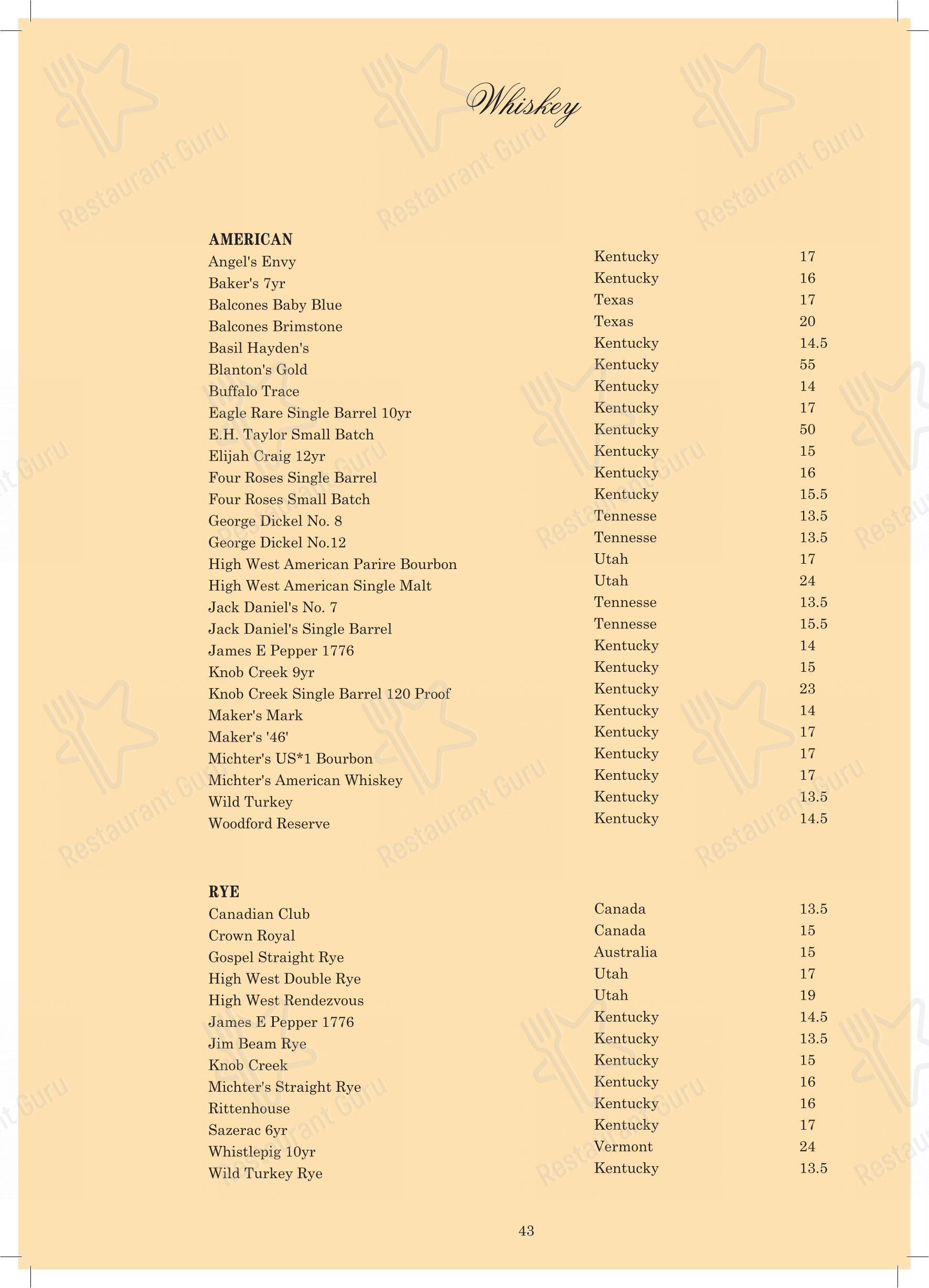 Menu at Restaurant Hubert, Sydney