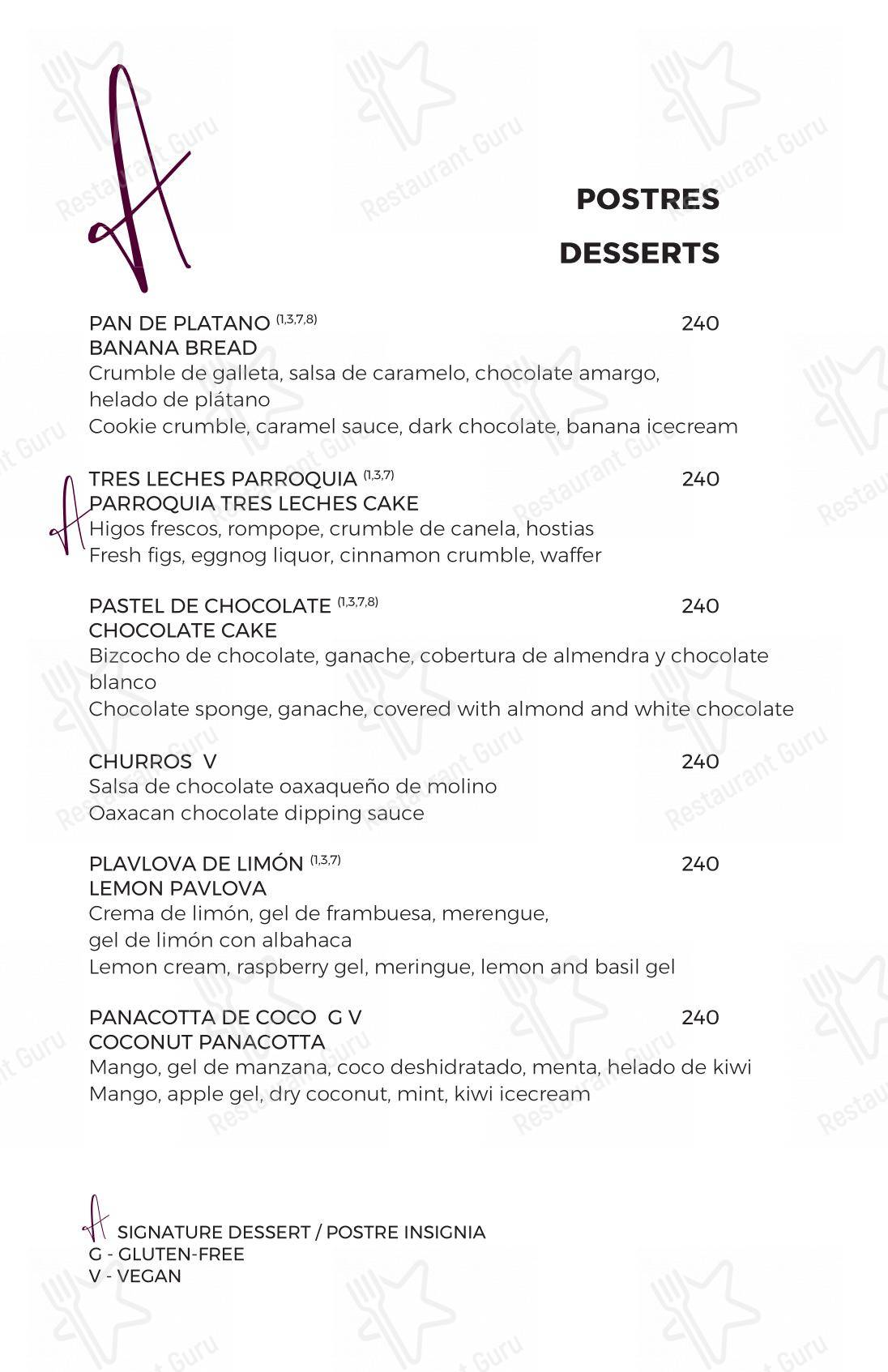 Carta de Restaurante del Parque - Belmond Casa de Sierra Nevada, San ...