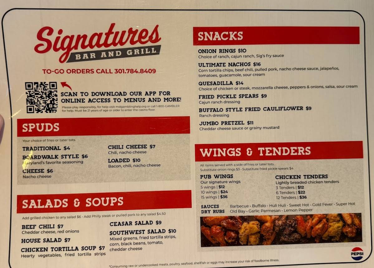Menu at Signatures Bar & Grill, USA