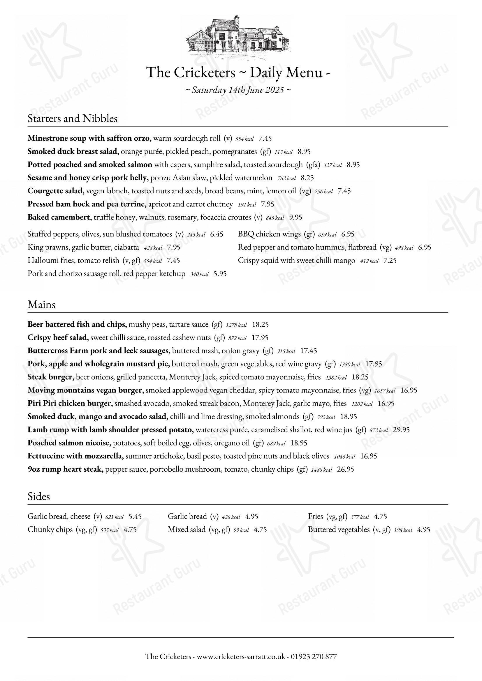Menu at The Cricketers pub & bar, Rickmansworth