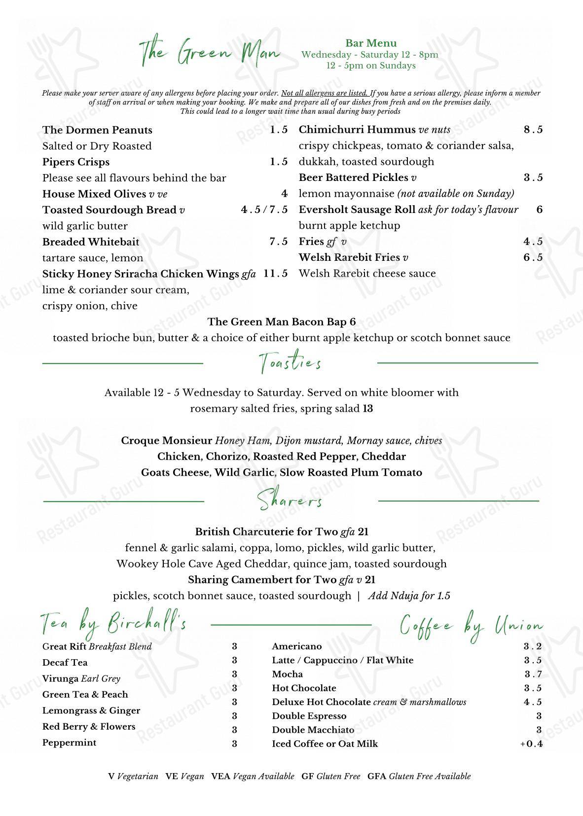 Menu at The Green Man pub & bar, Eversholt, Church End