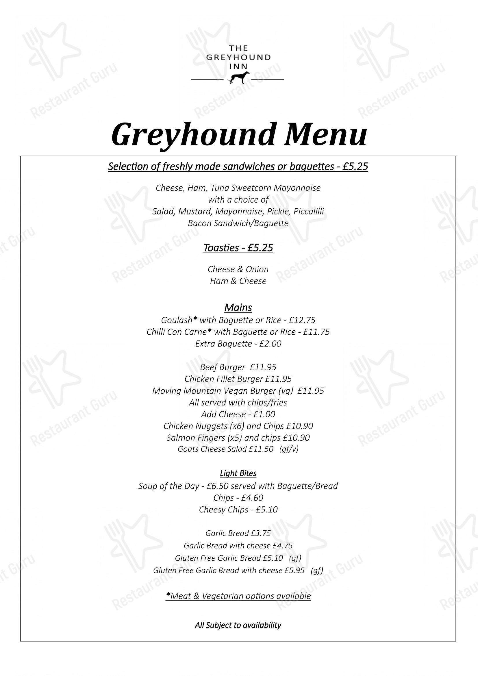 Menu at The Greyhound pub & bar, Hassocks