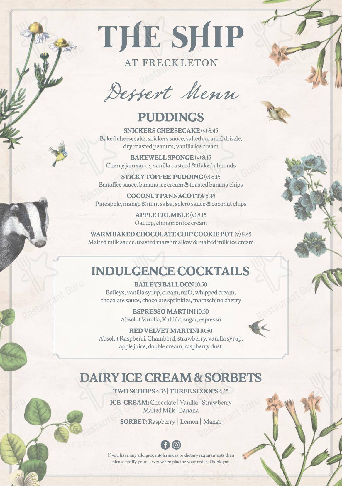 Menu at The Ship pub & bar, Freckleton