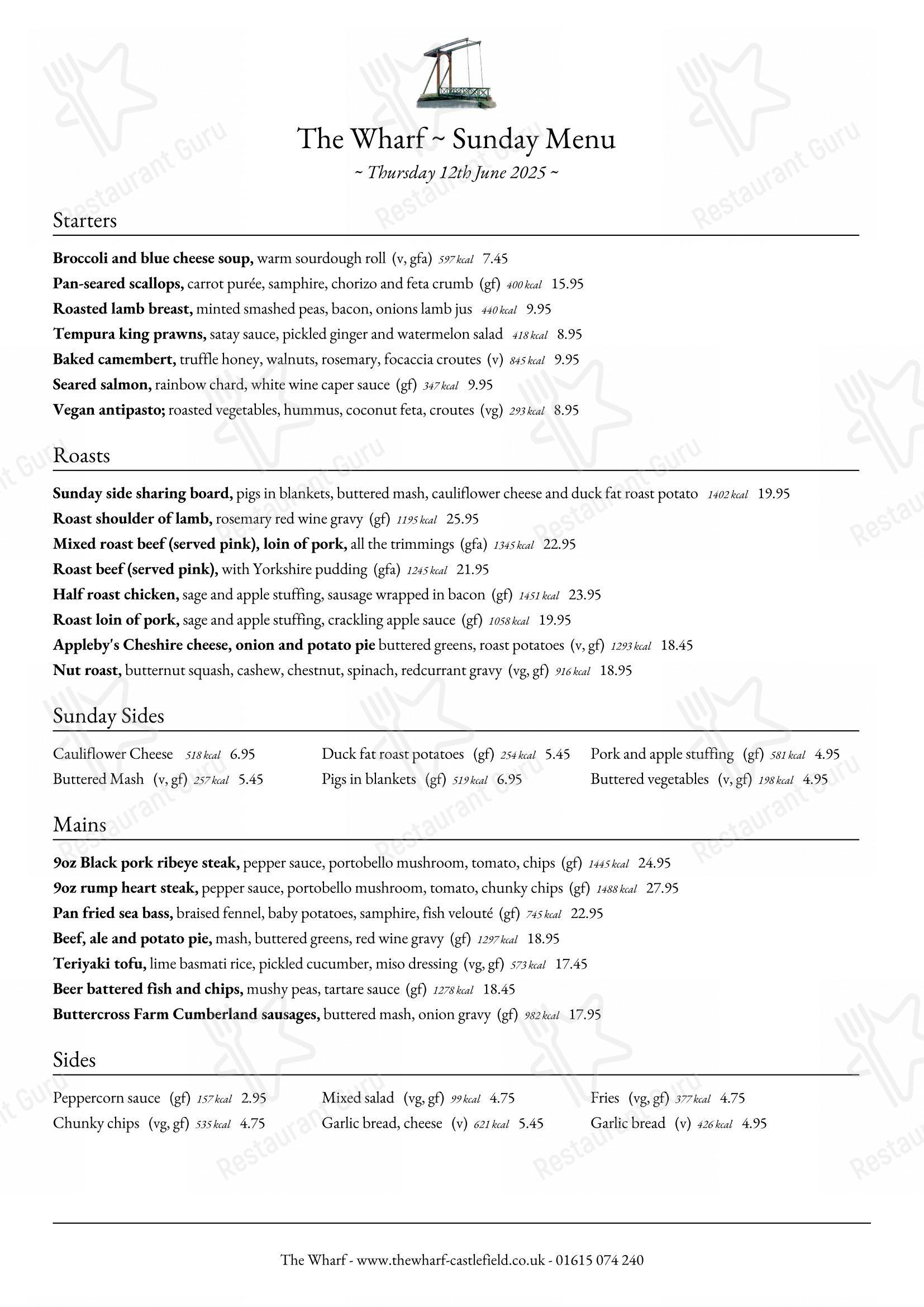 Menu at The Wharf pub & bar, Manchester