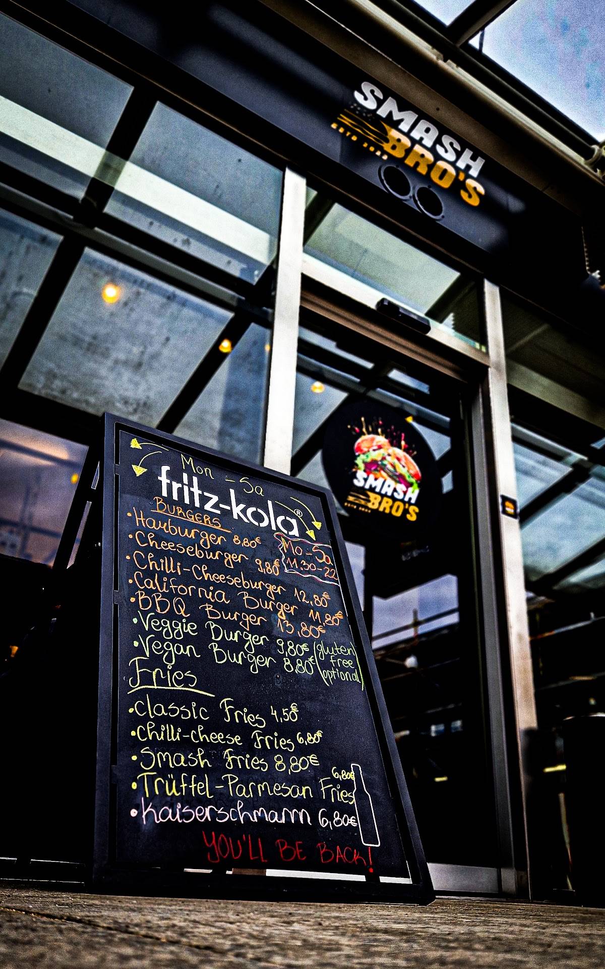 Menu at Smash Bros restaurant, Vienna