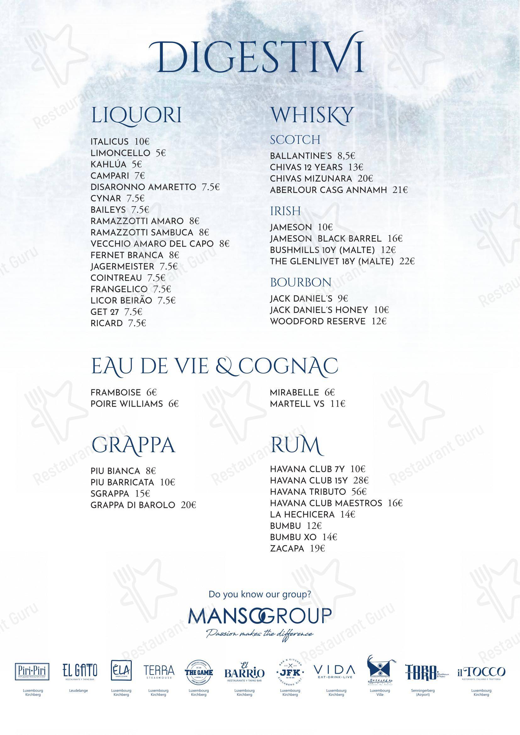 Menu at il Tocco Ristorante restaurant, Luxembourg City