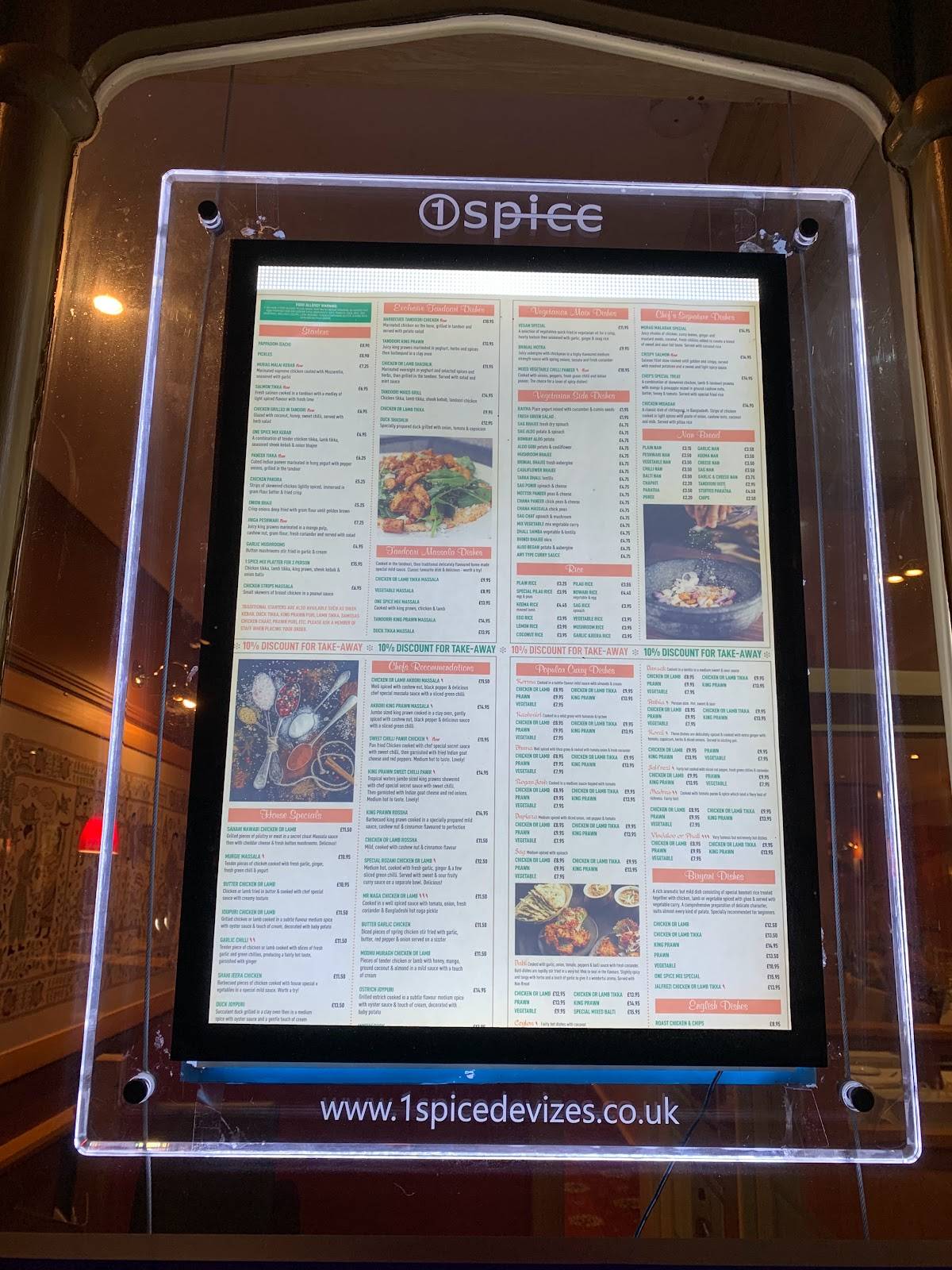 Menu at 1 Spice restaurant, Devizes