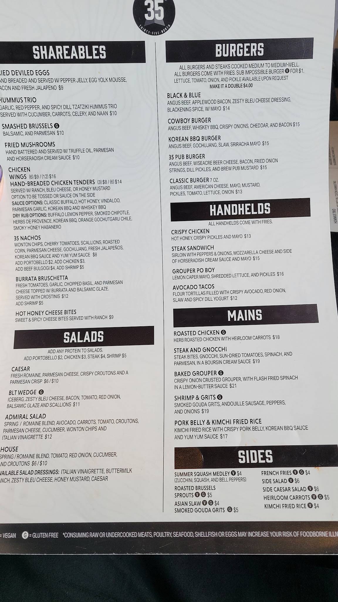 Menu at 35 North Bar & Grill, Farragut