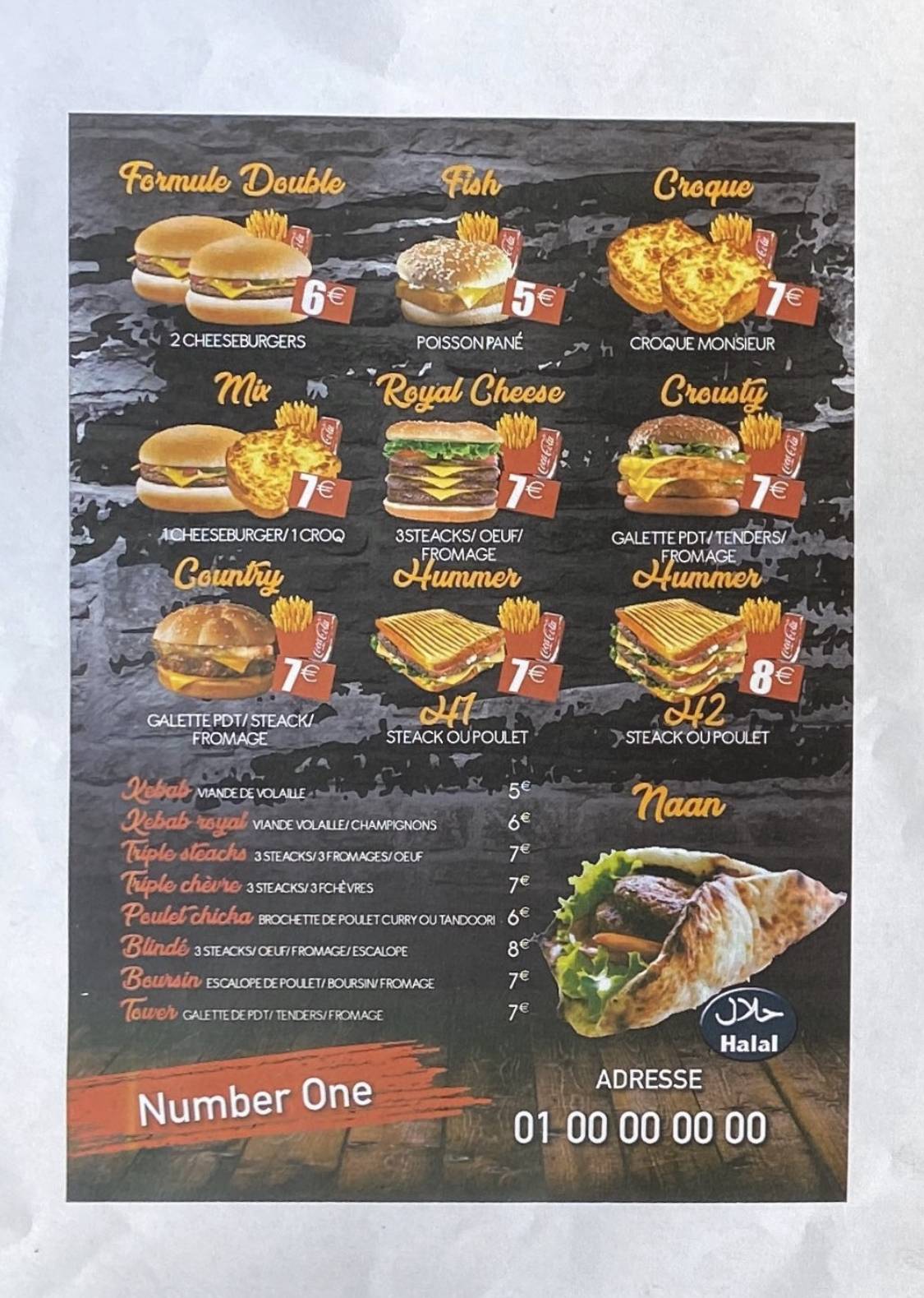 Menu au 5 Pizza House restaurant, Paris, 76 Rue de Belleville