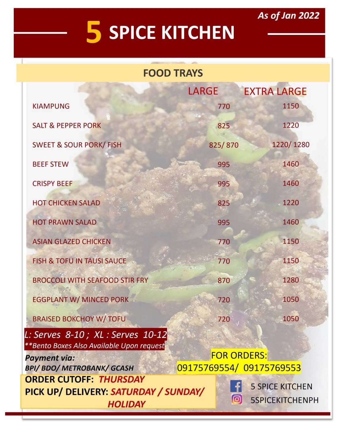 Menu at 5 Spice Kitchen restaurant, Quezon City