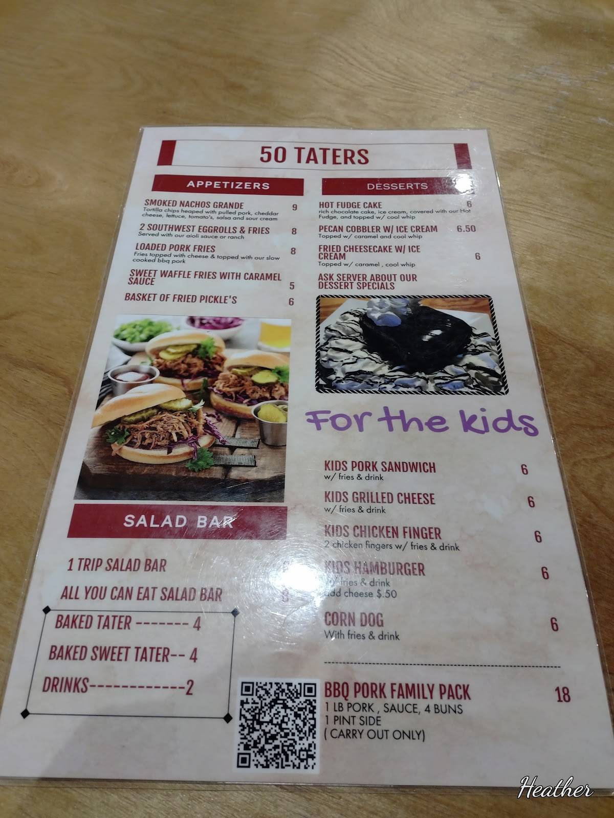 Menu at 50 Taters BBQ, Scottsboro, County Park Rd