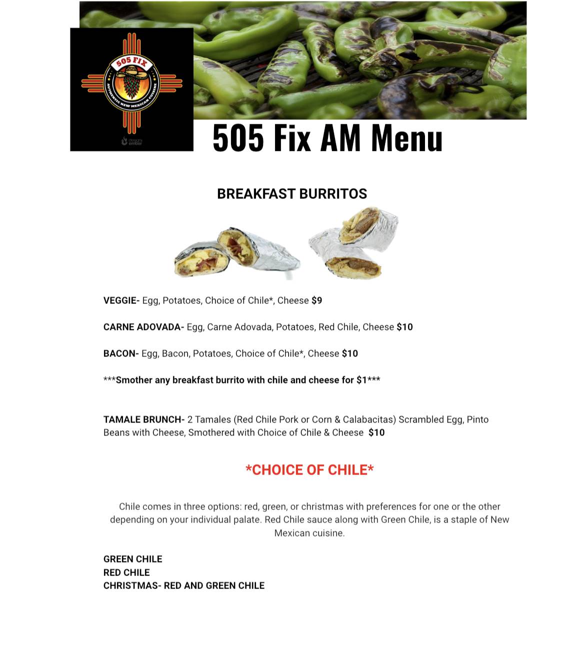 Menu at 505 Fix Food Truck restaurant, Grand Junction