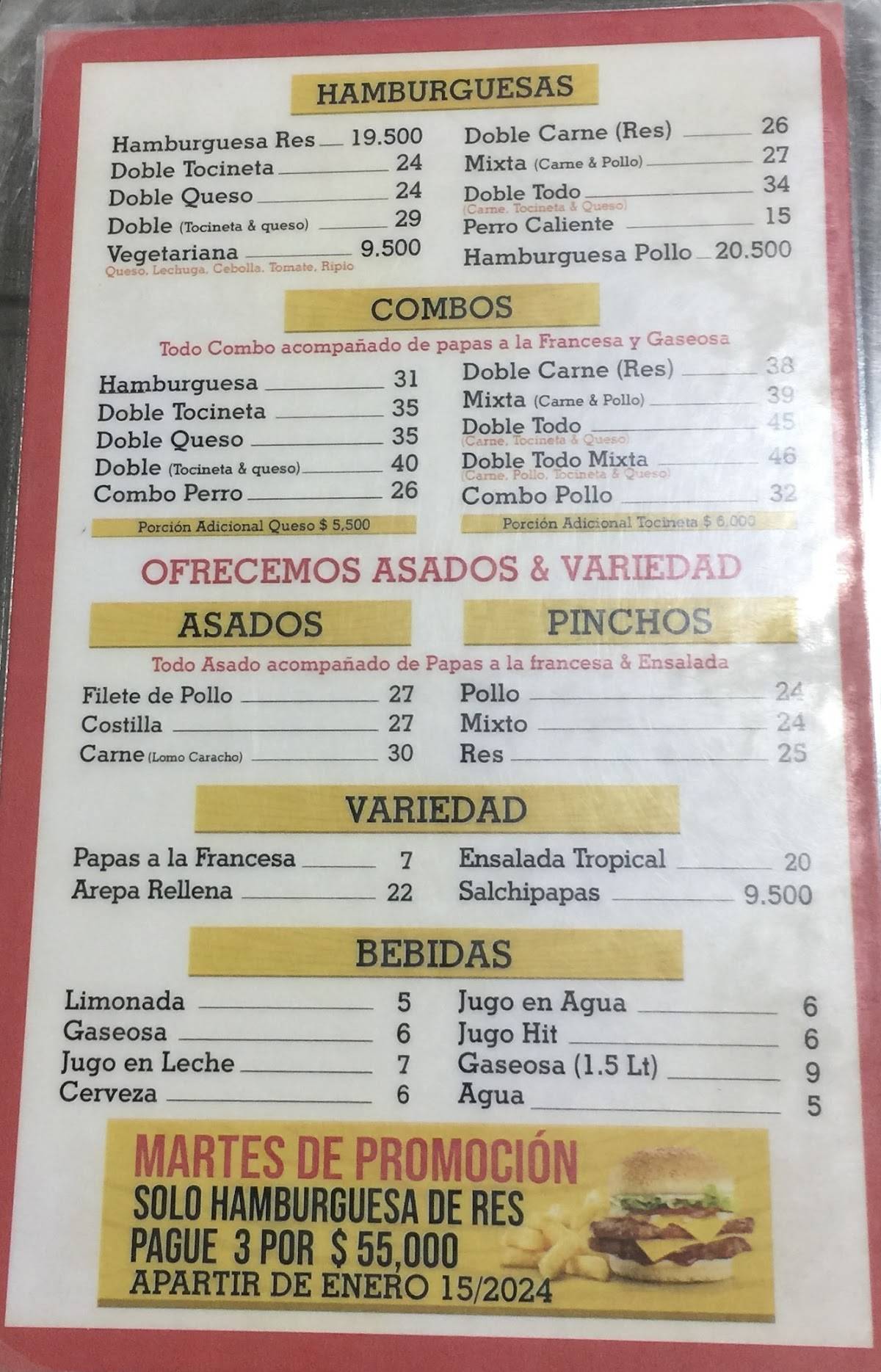 Carta del restaurante 7 Salsas, Cali