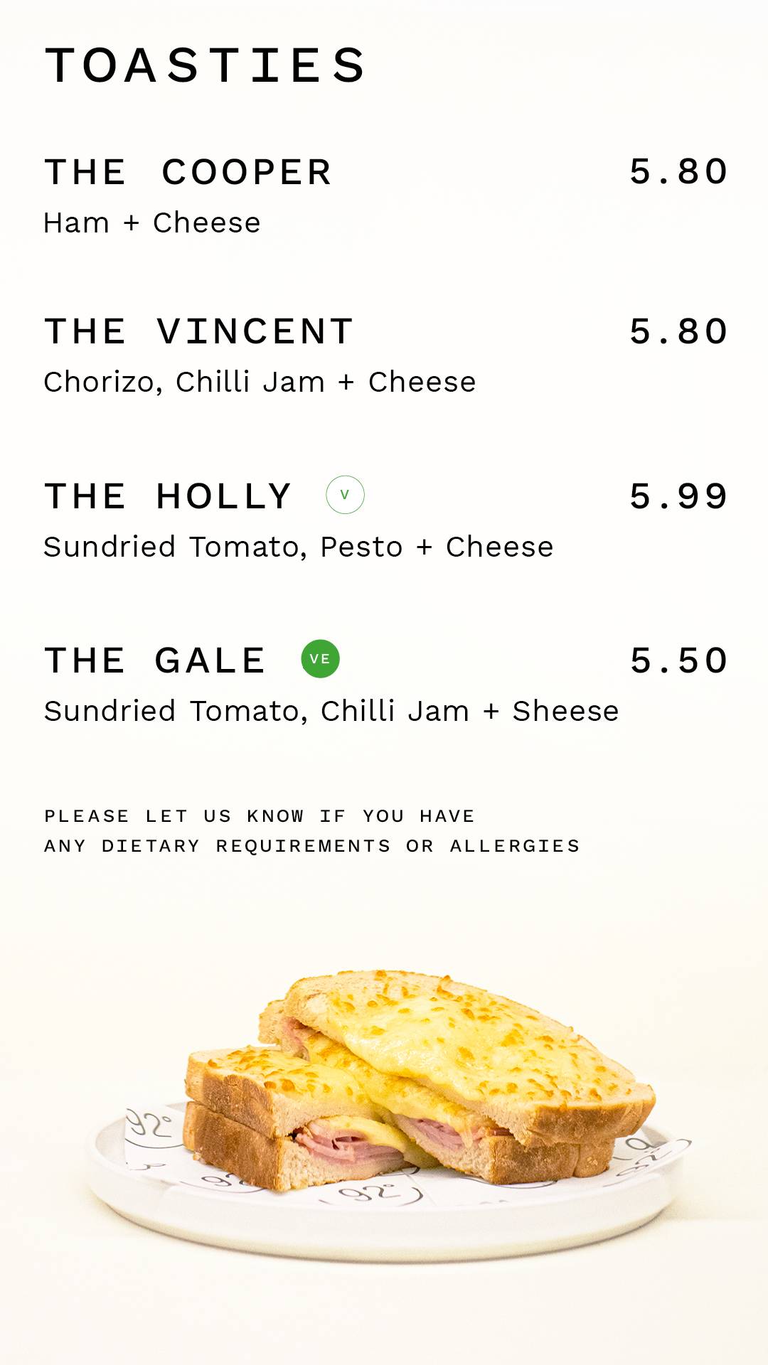 Menu at 92 Degrees Coffee, Salford