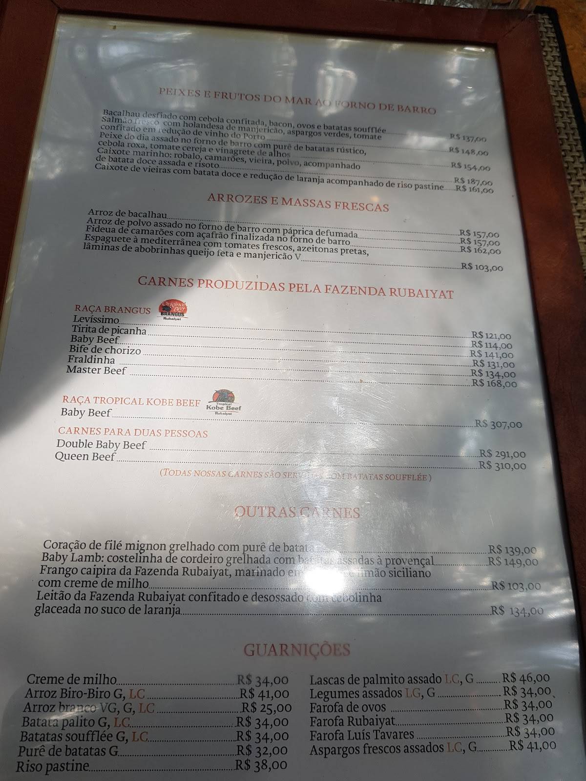 Menu at A Figueira Rubaiyat steakhouse, São Paulo