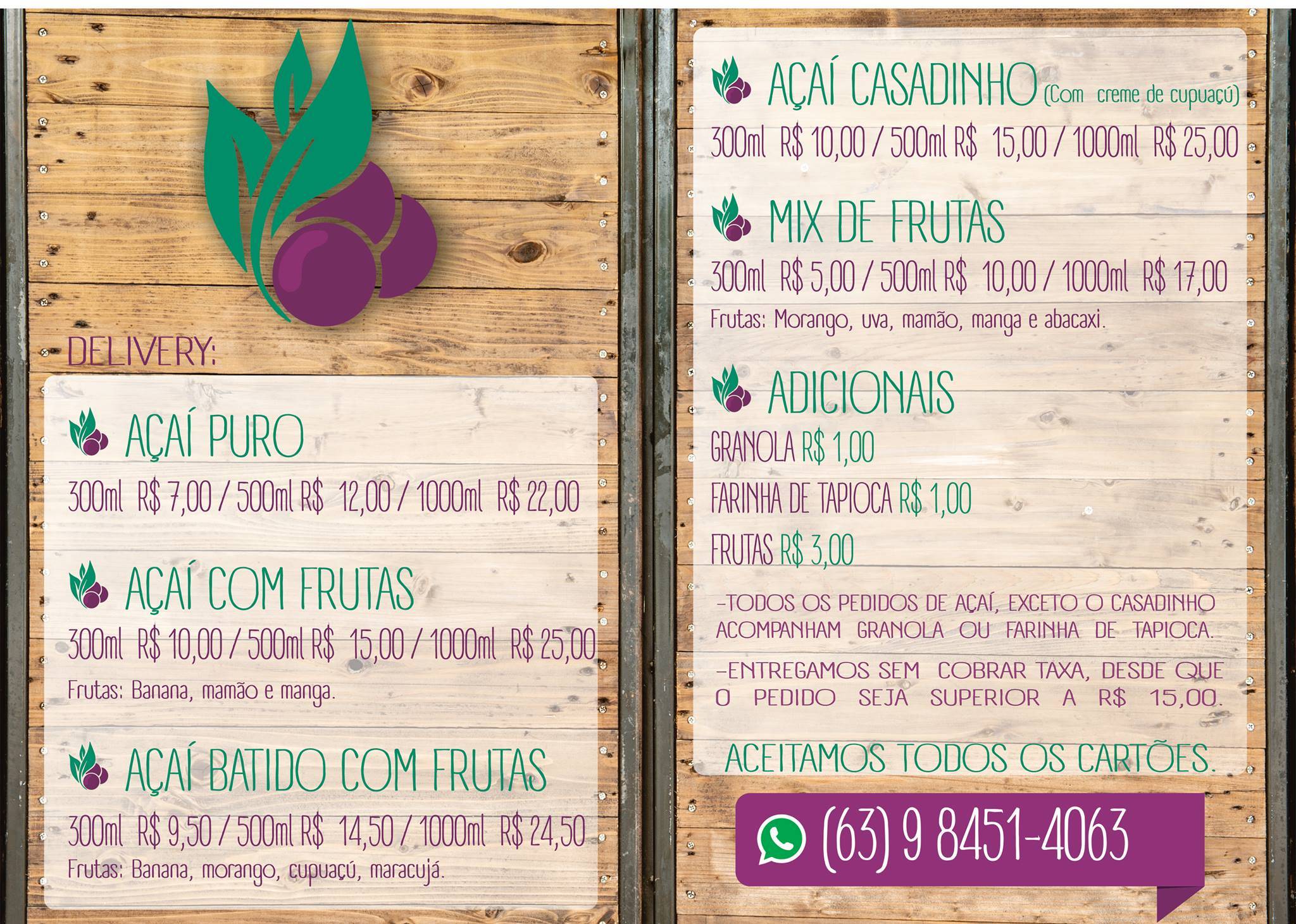 Menu em Açaí Natu restaurante, Palmas