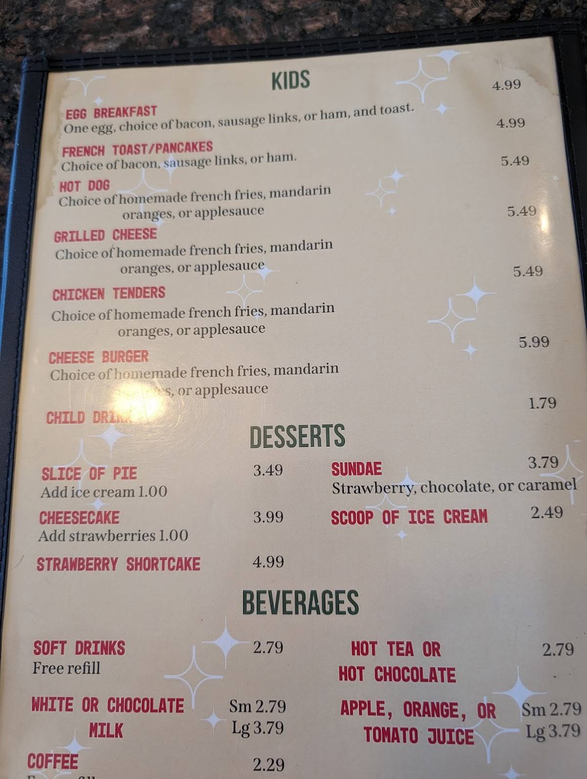Menu at ANDYS COUNTRY CHEF restaurant, Clio