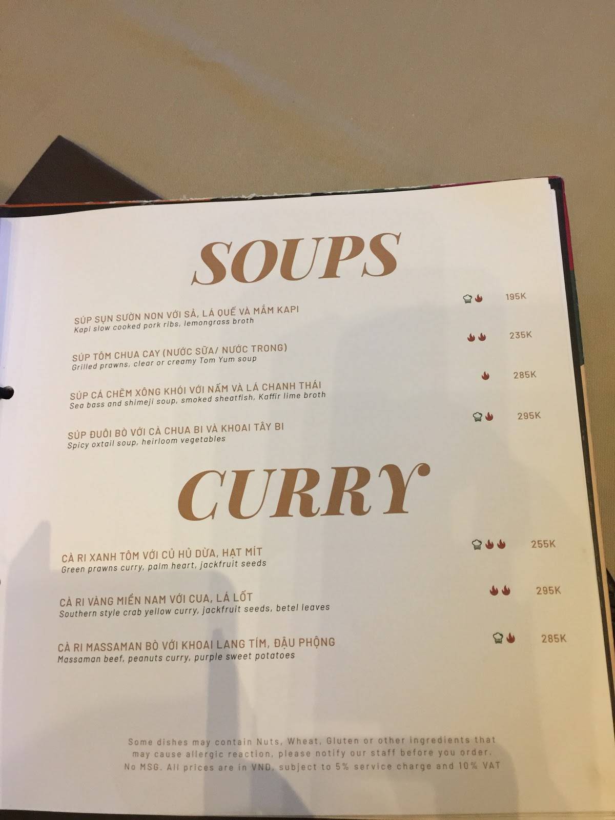 Menu at ANH TUKK Modern Thai Cuisine restaurant, Ho Chi Minh City