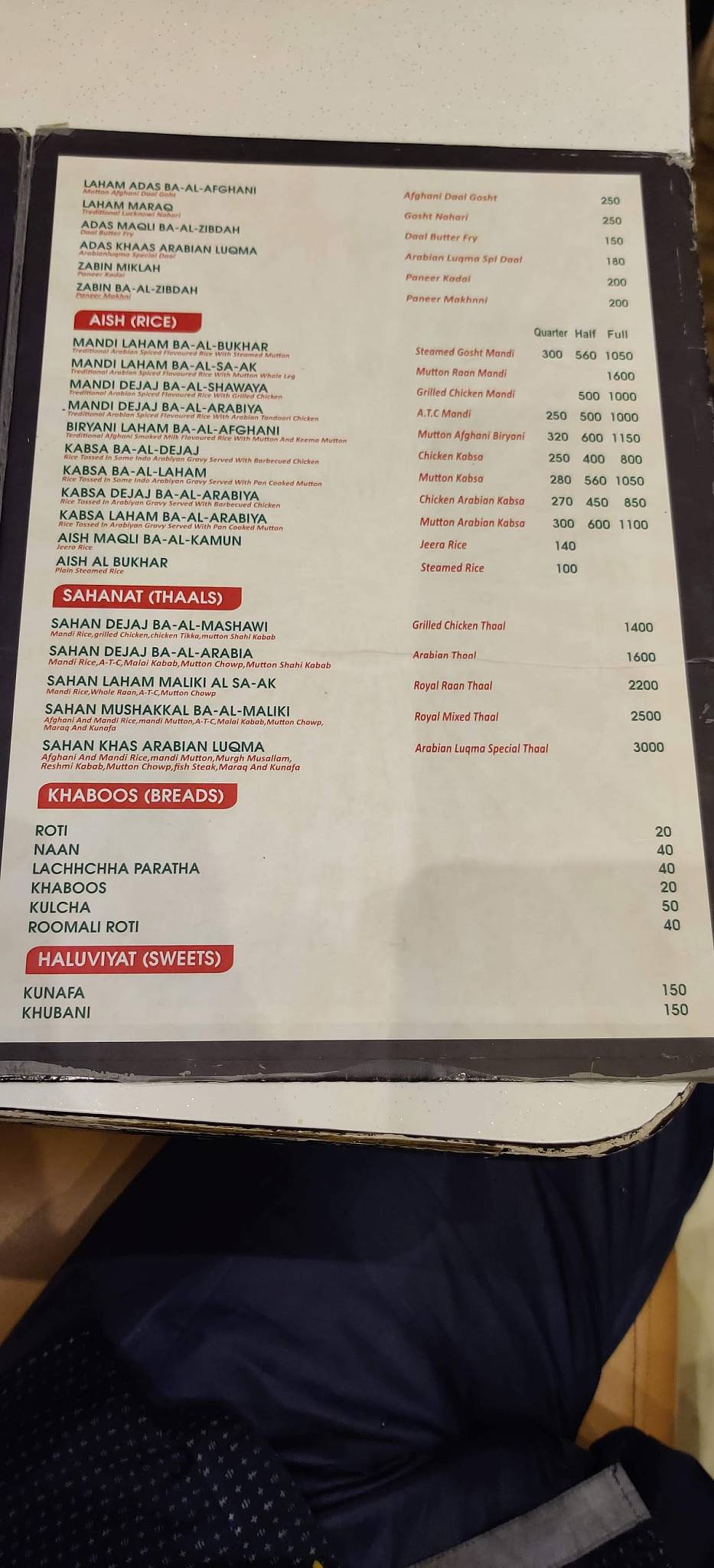 Menu at ARABIAN LUQMA, Mumbai