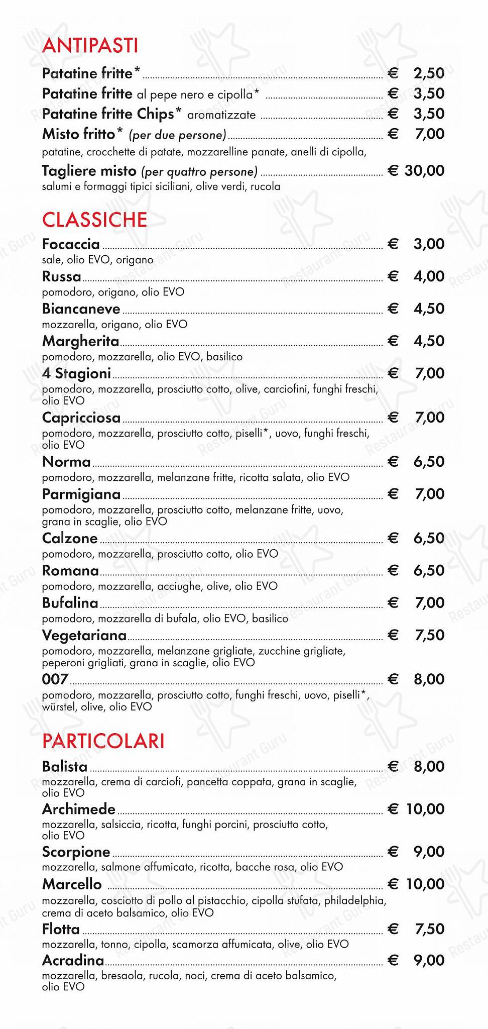 Menu da ARCHI Pizzeria, Floridia
