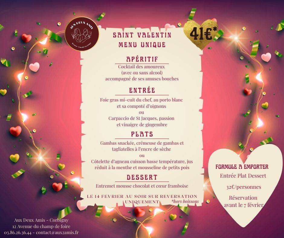Menu au AUX 2 AMIS restaurant, Corbigny