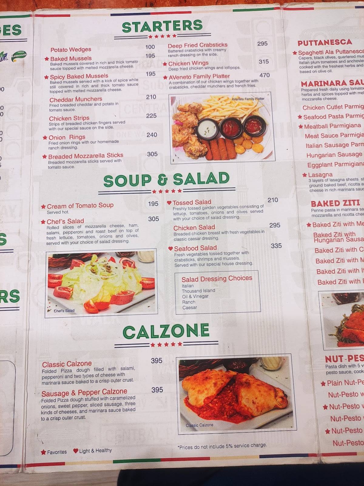 Menu at AVeneto Pizzeria Restorante, Quezon City