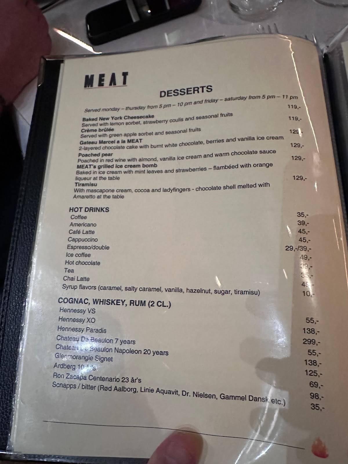Menu at Restaurant MEAT, Aalborg
