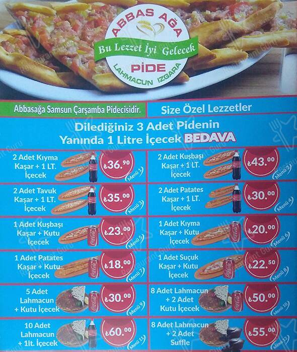 Menu at Abbasağa Pide Lahmacun Izgara, Istanbul
