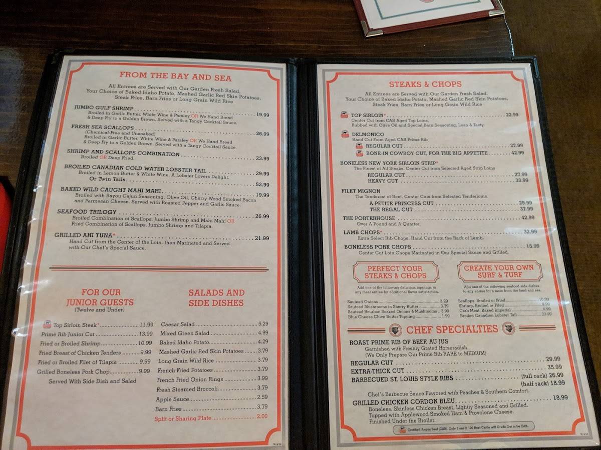 Menu at Aberdeen Barn Steakhouse, Williamsburg, Richmond Rd