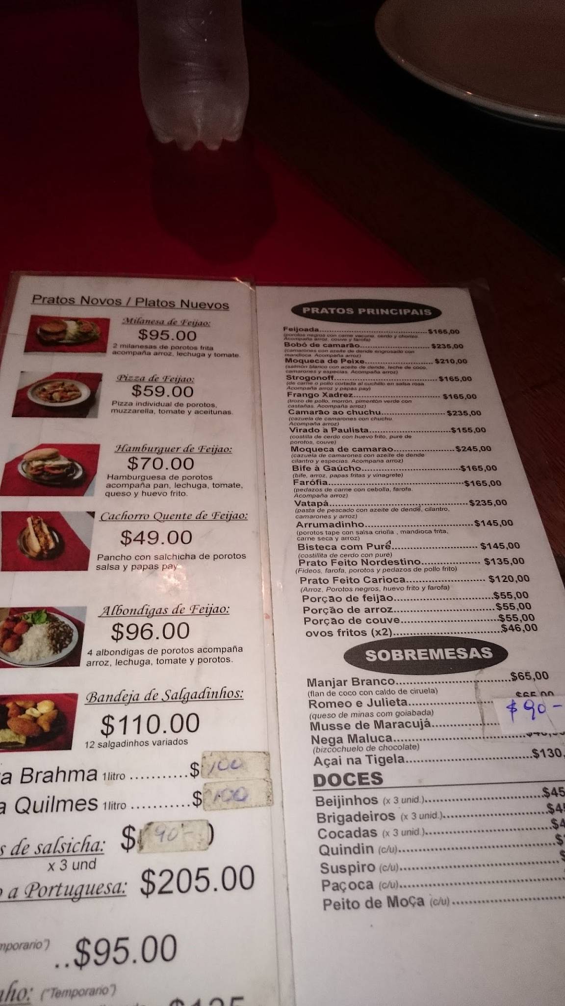 Menu at Açai Brasil restaurant, Buenos Aires, Serrano 1444