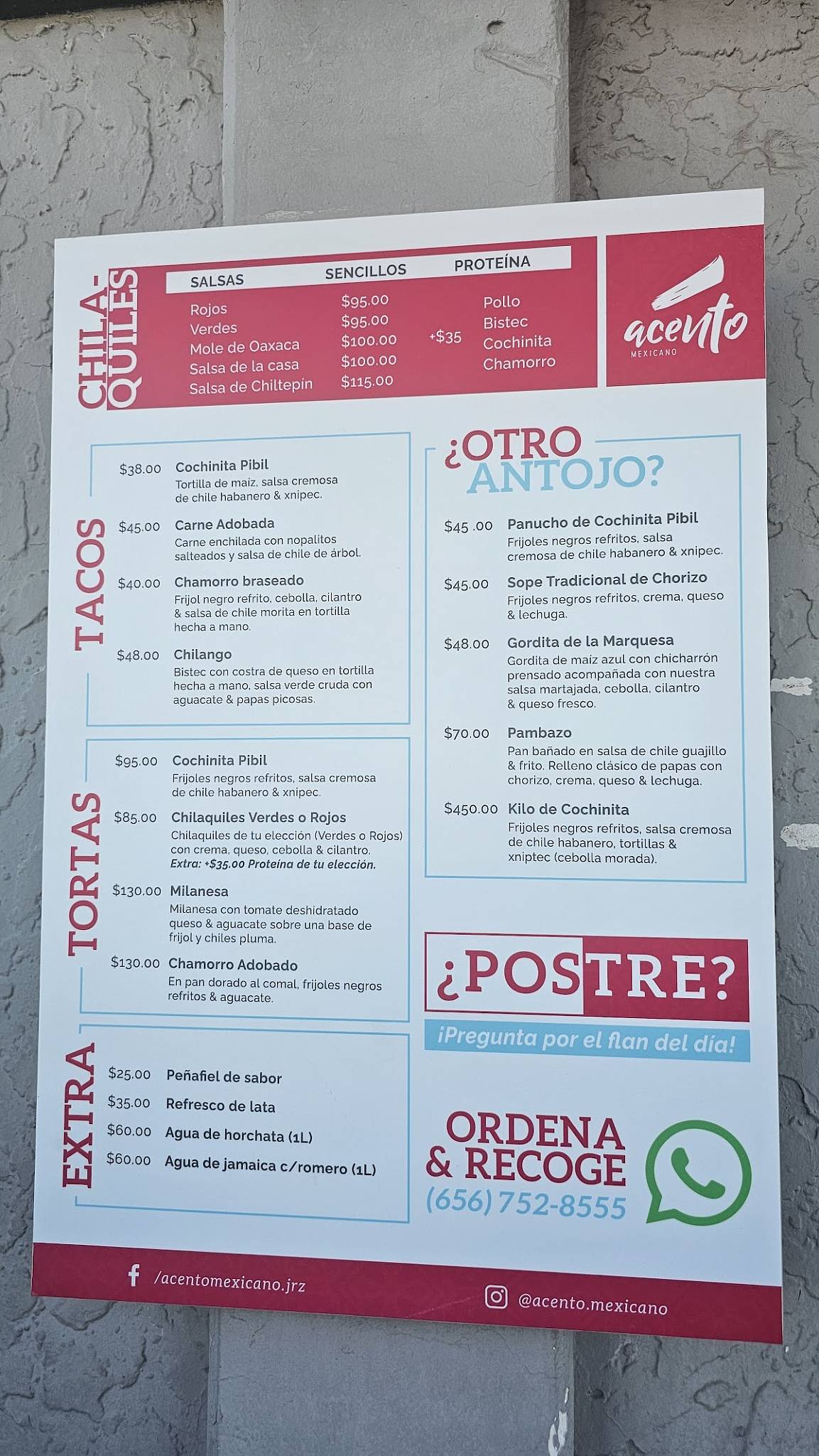 Carta del restaurante Acento Mexicano, Ciudad Juarez