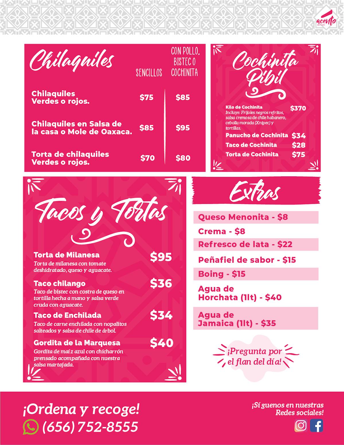 Carta del restaurante Acento Mexicano, Ciudad Juarez