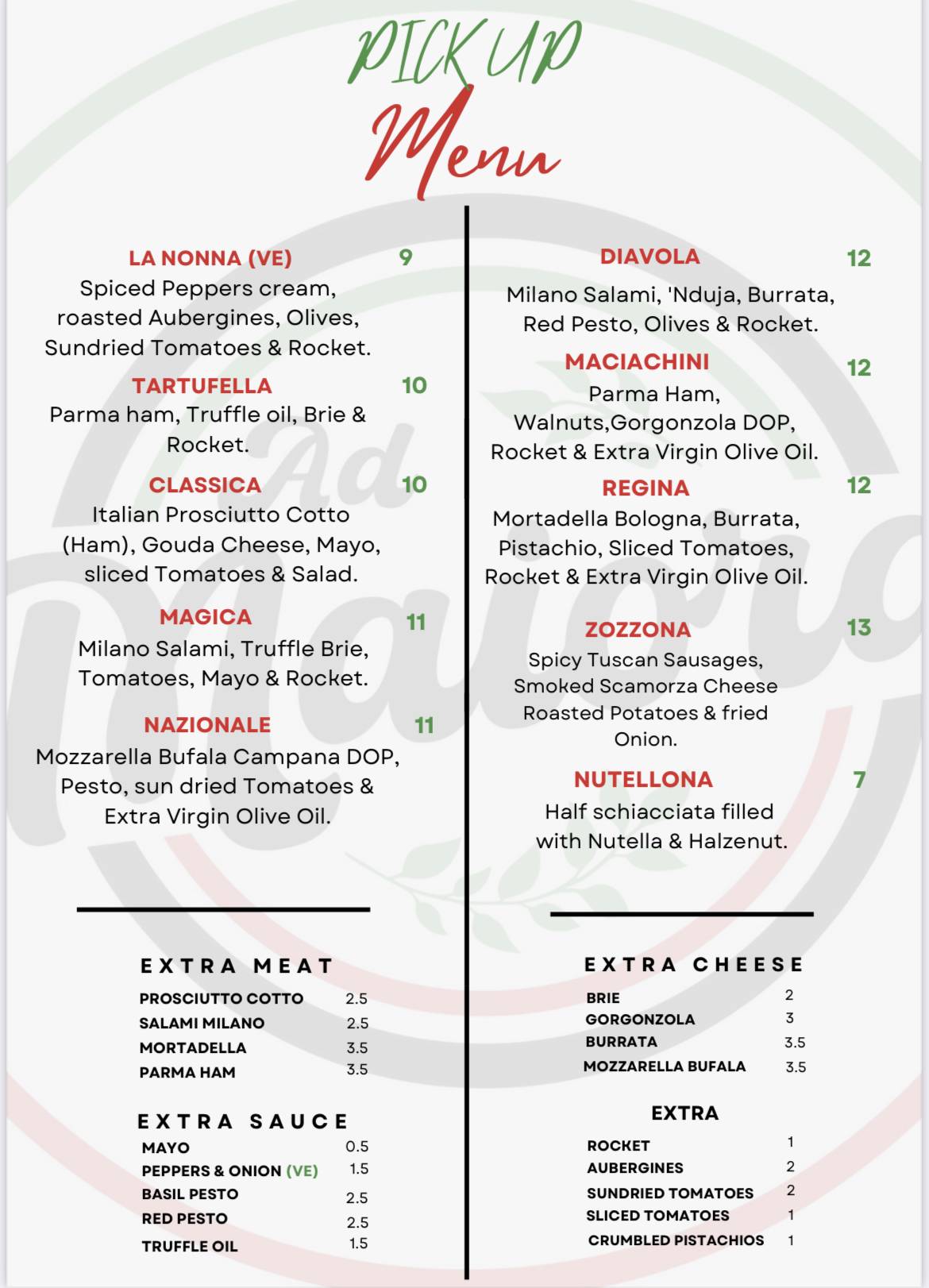 Menu at Ad Maiora - Italian Sandwich Shop restaurant, Salford