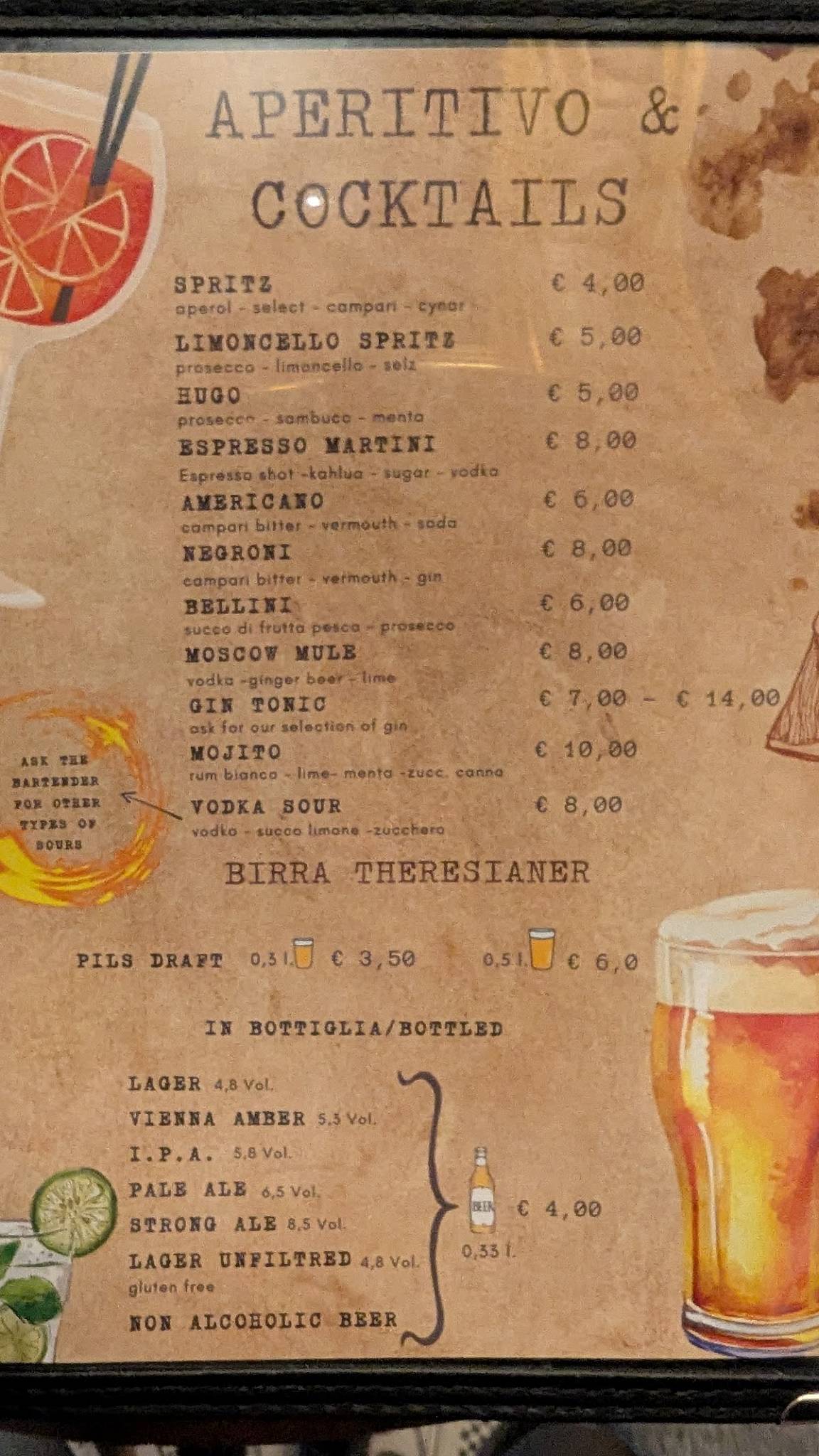 Menu at Adagio pub & bar, Venice
