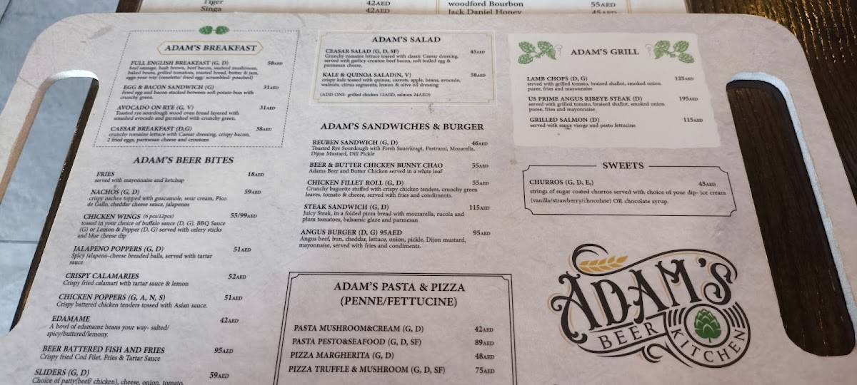 Menu at Adams Beer Kitchen Bar & Restaurant, Abu Dhabi