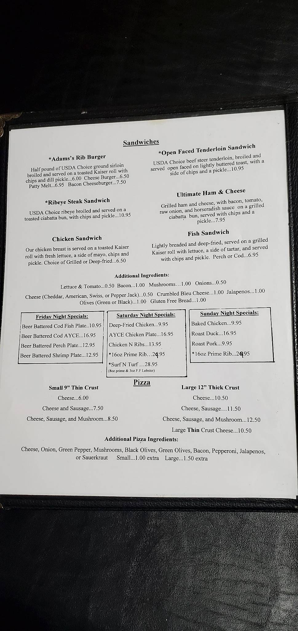 Menu at Adams Rib pub & bar, Green Lake