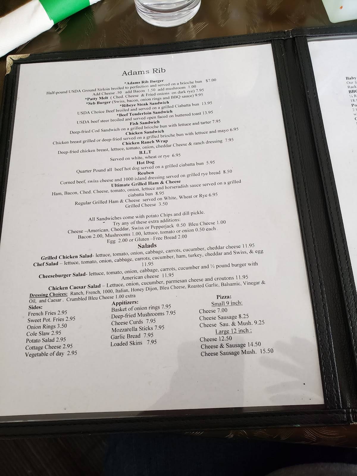 Menu at Adams Rib pub & bar, Green Lake