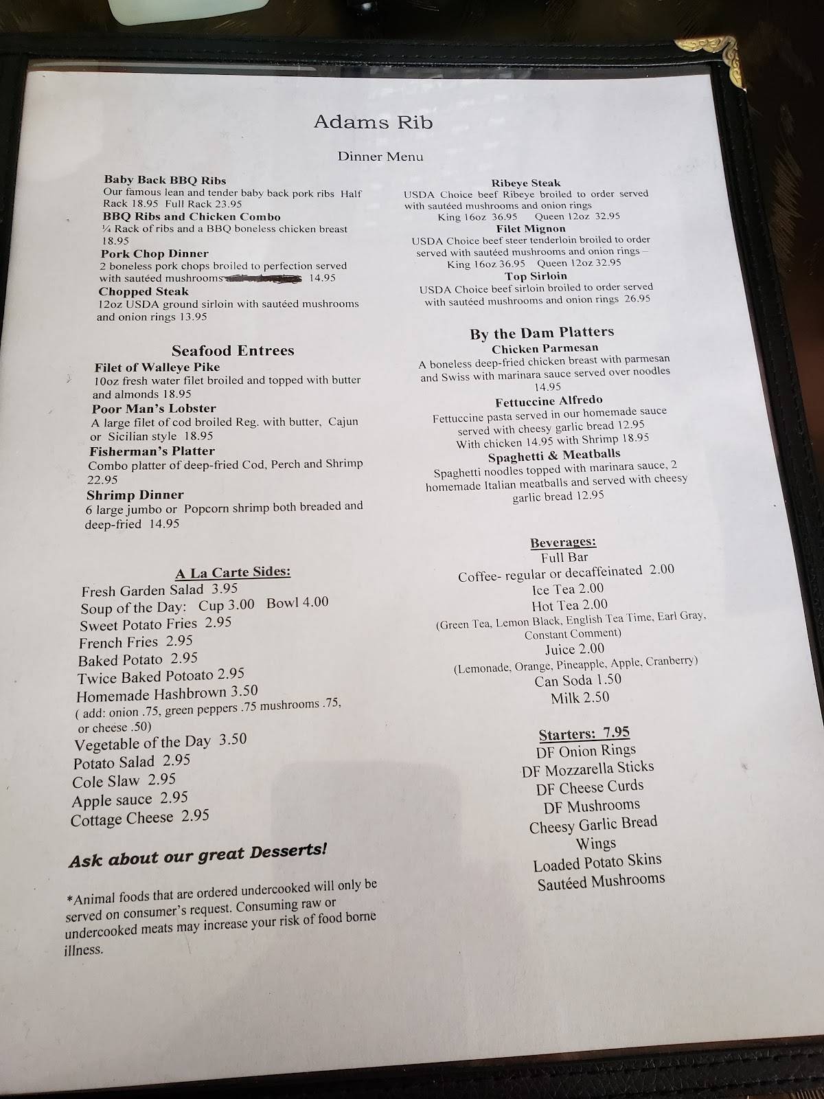 Menu at Adams Rib pub & bar, Green Lake