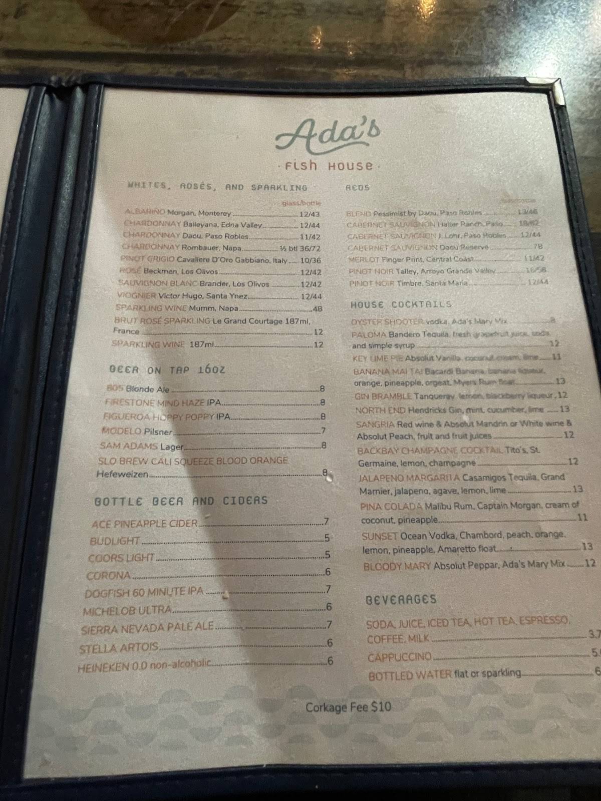 Menu at Ada’s Fish House pub & bar, Pismo Beach