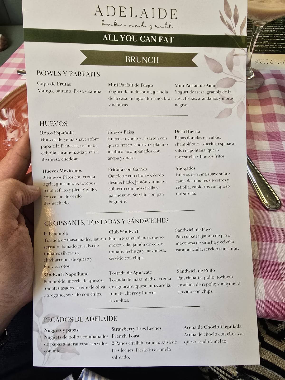 Carta del restaurante Adelaide Bake and Grill, Bogotá