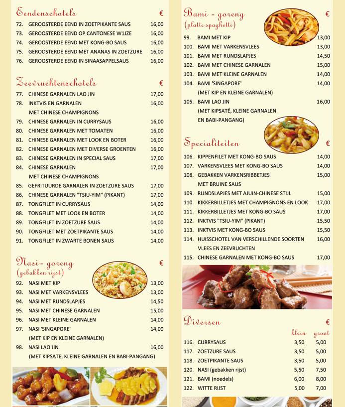 Menu at Afhaalrestaurant Lao Jin, Ninove