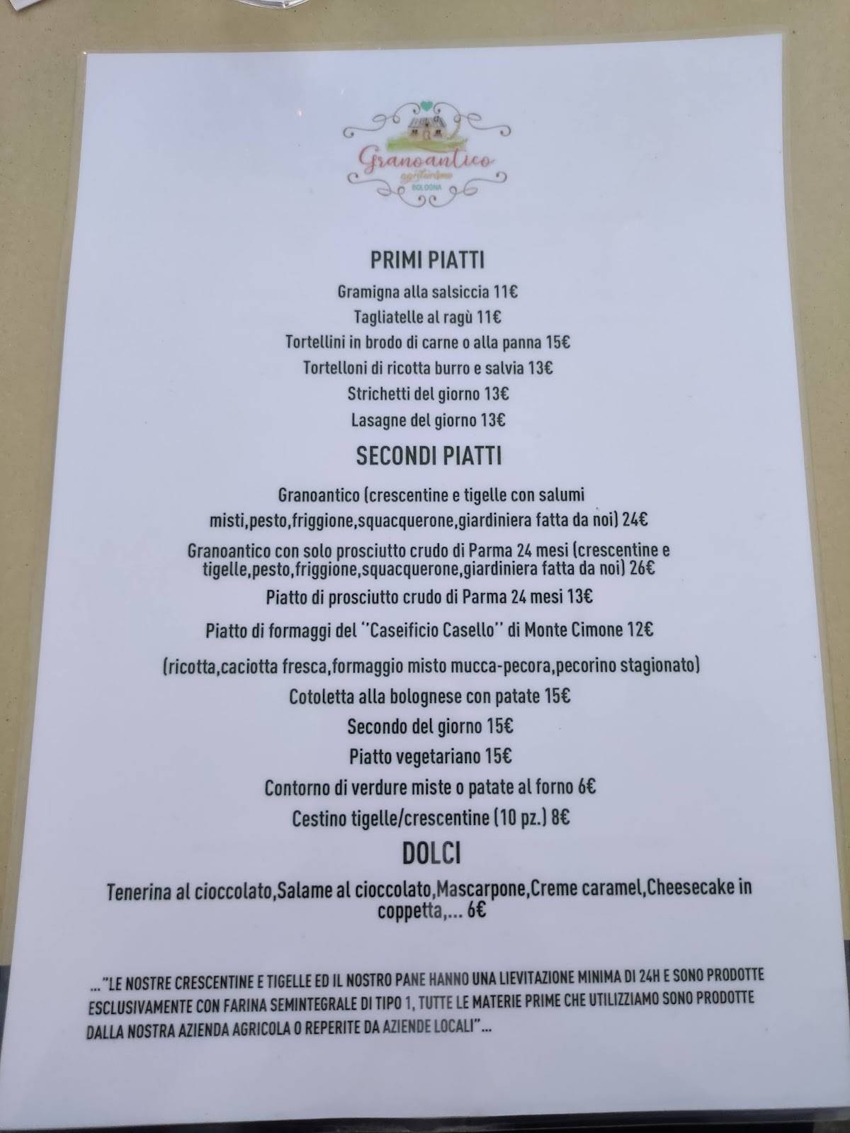 Menu da Agriturismo Granoantico ristorante, Bologna