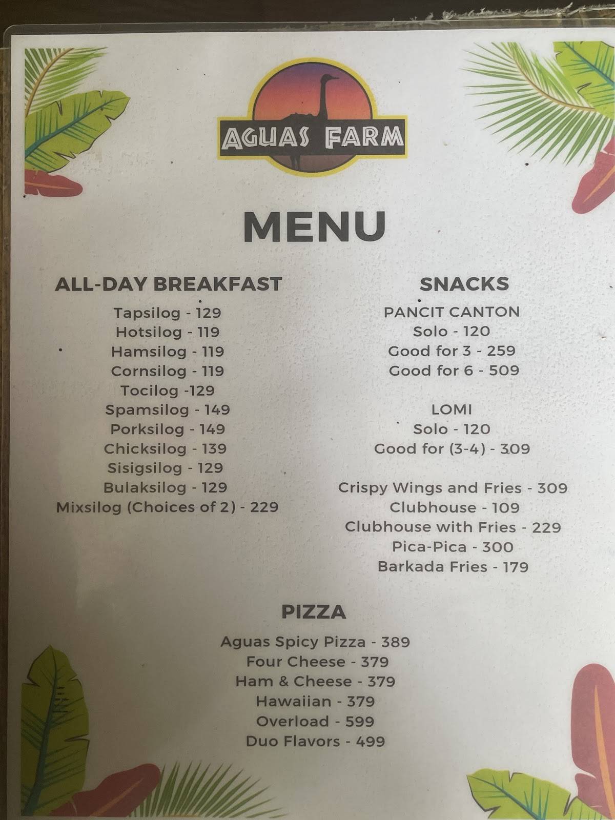 Menu at Aguas Farm Cafe, Santo Domingo