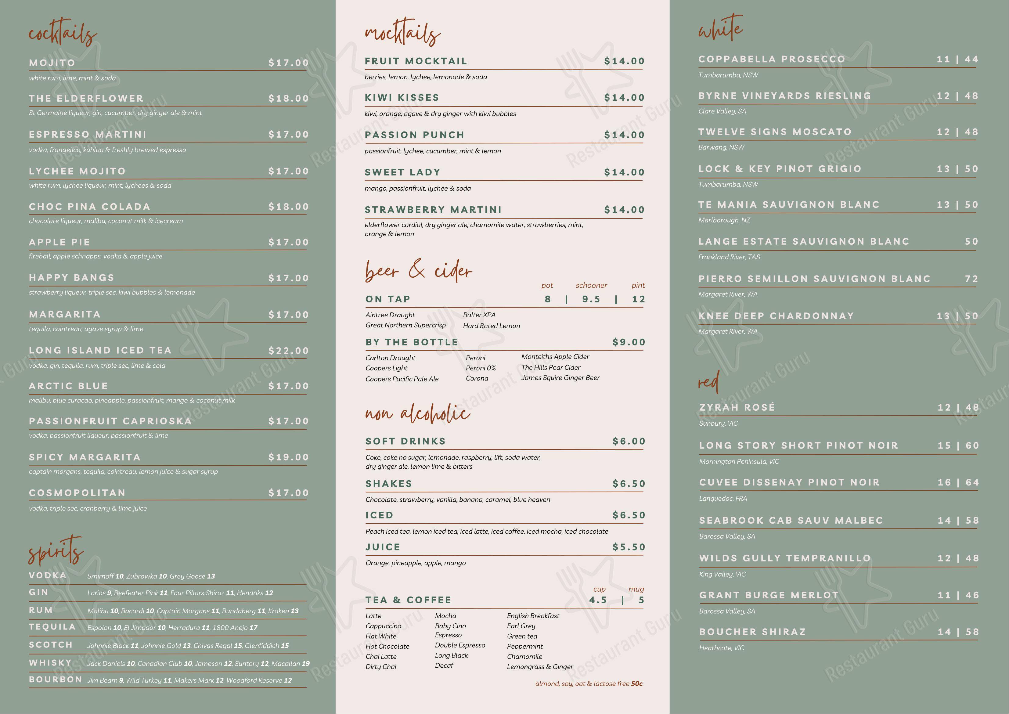 Menu at Aintree Food & Wine Co restaurant, Rockbank