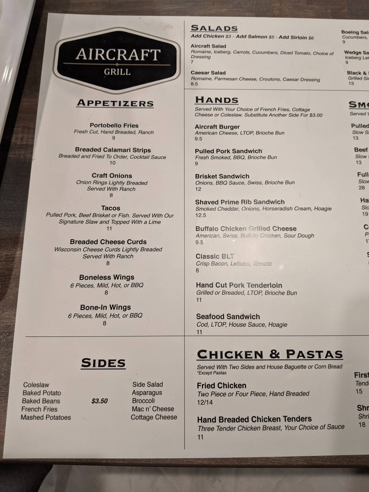 Menu at Aircraft Grill pub & bar, Moline