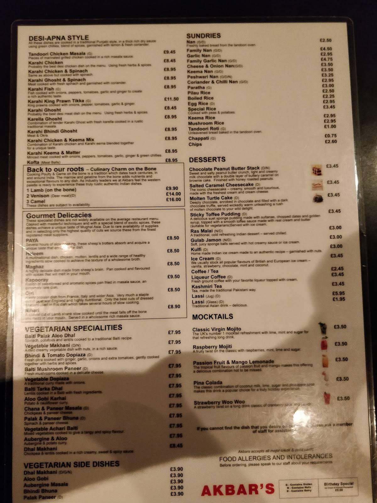 Menu at Akbar's Rotherham, Rotherham, Meadow Bank Rd