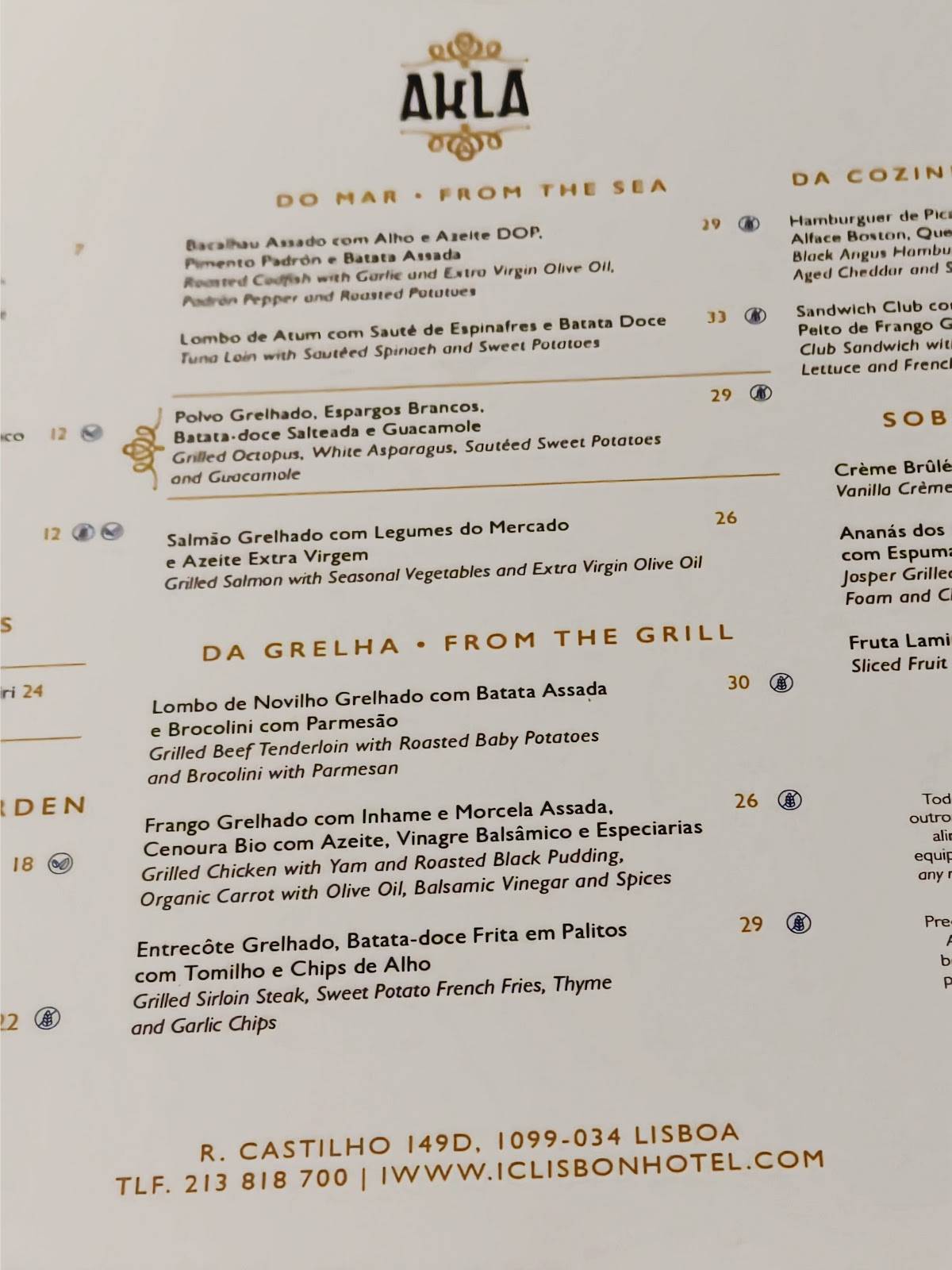 Menu em Akla Restaurante, Lisboa