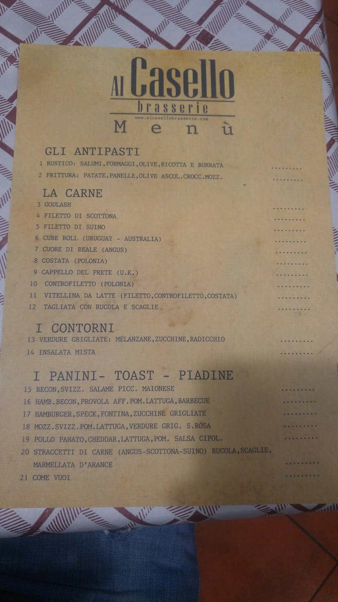 Menu da Al Casello ristorante, Favara